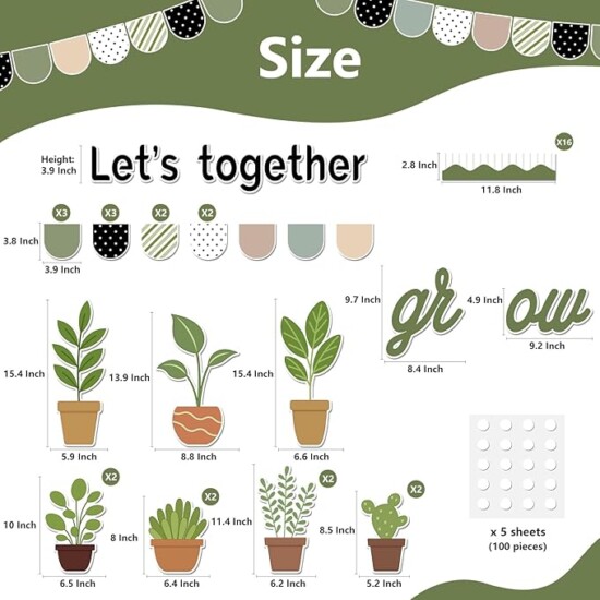 Arosche Classroom Bulletin Board Decorations Set Positive Let’s Grow ...